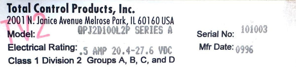 Total Control Products QPJ2D100L2P Gas Sampling System
