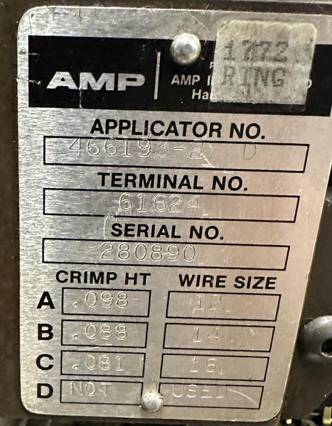 Amp Amp-O-Lectric Model K Terminating Crimping Press 1/4 HP 115V 1-471