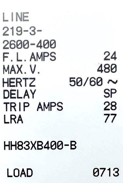 AIRPAX HH83XB400-B Circuit Breaker 3 Pole 480V 50/60Hz