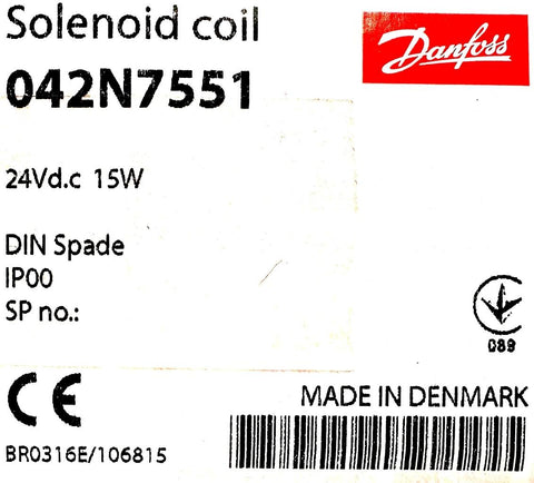 Danfoss 042N7551 Solenoid Coil 24VDC 15W