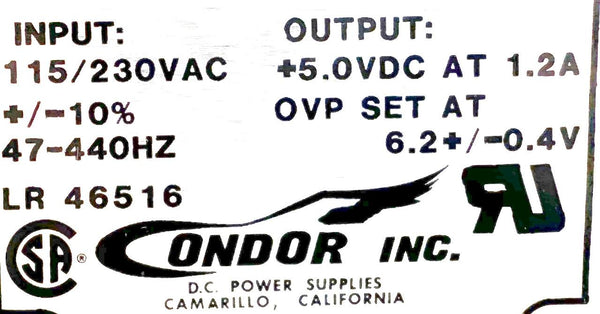 Condor A5-1.2-OVP Power Supply 115/230V 5VDC +/-10% 47-440Hz