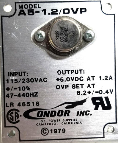 Condor A5-1.2/OVP Power Supply Input 115-230VAC 47-440Hz Output +5VDC ...