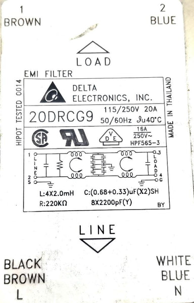 Delta 20DRCG9 EMI Filter 115-250V 50-60Hz 20A 40°C