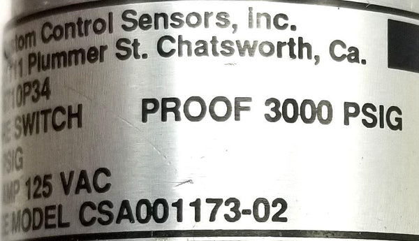CCS 6710P34 Pressure Switch CSA001173-02 Incr. 60PsiG 1A 125VAC
