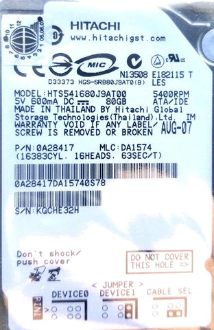 Hitachi HTS541680J9AT00 Laptop Hard Disk Drive (Lot of 2)