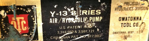 OTC Owatonna Tool Co. Y-13 Air-Hydraulic Pump 10000psi Max