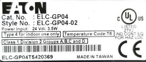 Eaton ELC-GP04 Interface Panel Control Keypad 24VDC 3.5W Type 4 Indoor