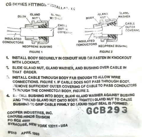 Cooper Crouse Hinds CGB293 CG Series Fittings Installation