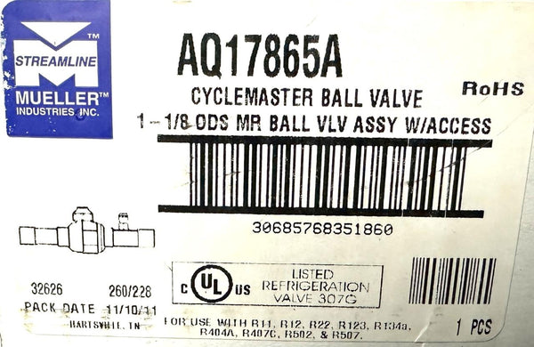 Streamline Mueller AQ17865A Cyclemaster Refrigeration Ball Valve 1-1/8