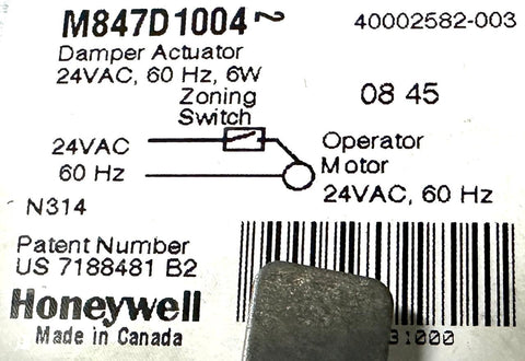 Honeywell M847D1012 Damper Operator M847D1004 24VAC 60Hz 6W