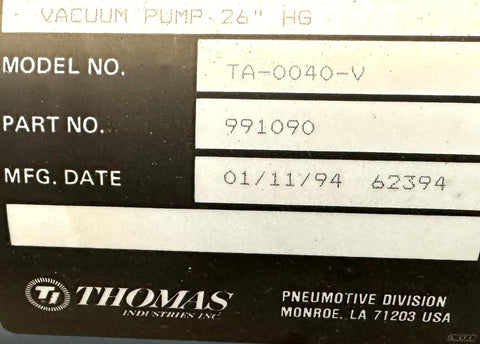 Thomas TA-0040-V Vacuum Pump 26" HG 991090