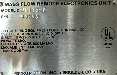 Micro Motion UL115-A Mass Flow Remote Electronics Unit 115-220VAC 12 ...