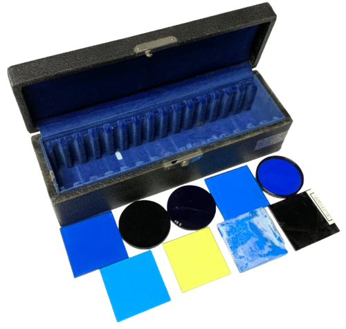 B&L Corning Photometric Filters With Case 6 Square, 3 Circular Filters
