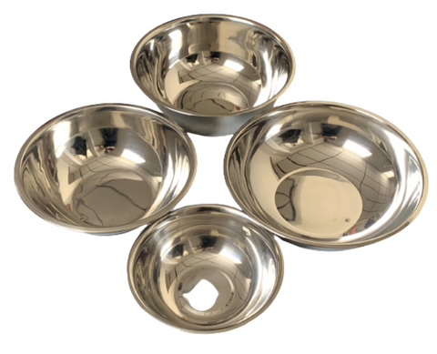 Winco Set of 4 Mixing Bowls 3 Quart, (2) 8 Quart, and 13 Quart Stainle