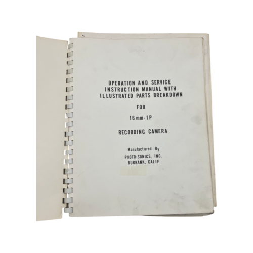 Photo-Sonics 16mm 1P Recording Camera A.C. Operation Instruction Manua