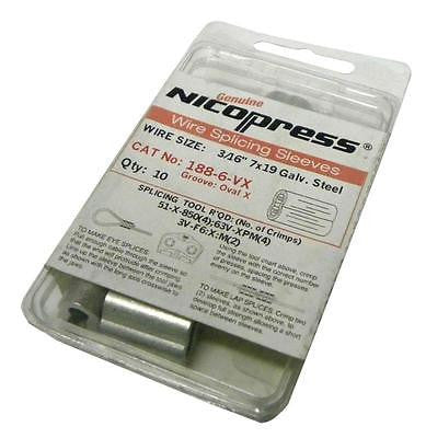 NEW NICOPRESS 188-6-VX WIRE SPLICING SLEEVES 3/16" 7 X 9 GALVANIZED ST