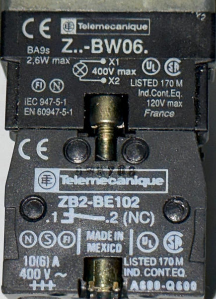 Telemecanique Z-BW06 Illuminated Red Push Button w/ Yellow Ring ZB2-BE