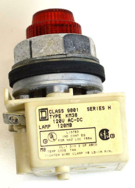 Square D 9001 Red Pilot Light Type KM38 Ser H 120 V