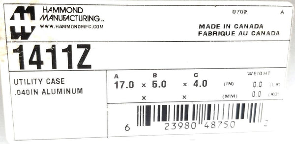 Hammond Manufacturing 1141Z Utility Case 0.040IN Aluminum 17"x5"x4" (L