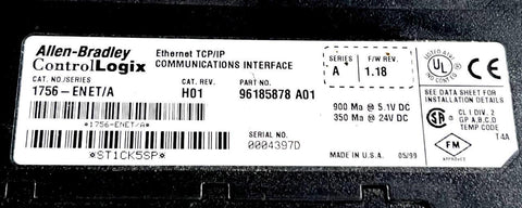 Allen-Bradley 1756-ENET/A ControlLogix Ethernet TCP/IP Communications