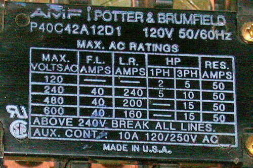 NEW POTTER BRUMFIELD 3 PHASE CONTACTOR MODEL P40C42A12D