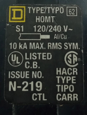 Square D HOMT215 2 Pole Circuit Breaker 15A 120/240VAC