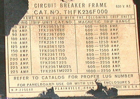 GENERAL ELECTRIC 225 AMP CIRCUIT BREAKER FRAME 3-POLE MODEL THFK236F00