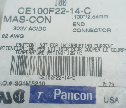 Pack Of (100) Pancom CE100F22-14-C 14 Position Wire Board End Connecto