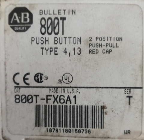 Allen-Bradley 800T-FX6A1 Ser. T 2 Position Push-Pull Button Red Cap