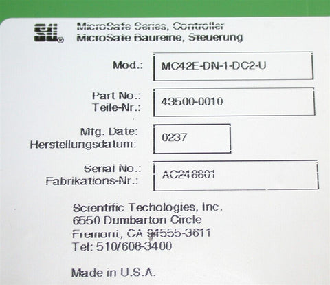 STI Scientific Technologies MicroSafe MC42E-DIN Controller MC42E-DN-1-