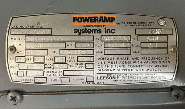 Poweramp C6T34NK6C 3411-0002 Loading Dock Leveler 3-Phase AC Motor Ass