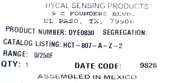 Hycal Sensing Products CT-807-A Temperature Transmitter 0-250°F Range