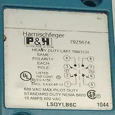 New P & H Harnischfeger Heavy Duty Limit Switch 2 N.O. 2 N.C. NO OPERA