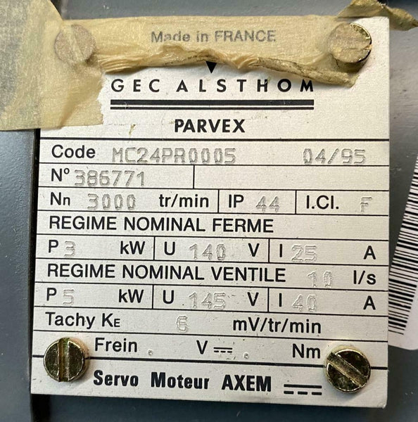 Parker Parvex MC24PR0005 DC Servo Pancake Motor 5 kW 3000 RPM Axem