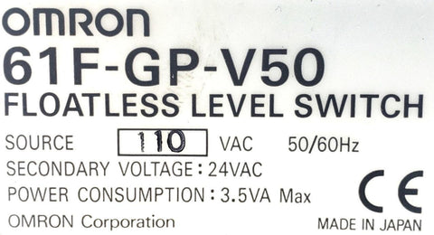 Omron 61F-GP-V50 Floatless Level Switch 3.5A Max 50-60Hz 24-110VAC ...