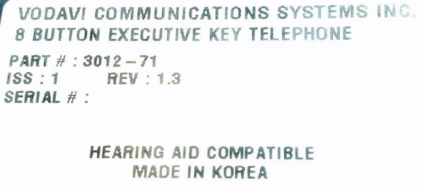 Vodavi Communications Systems 3012-71 8 Button Executive Key Telephone