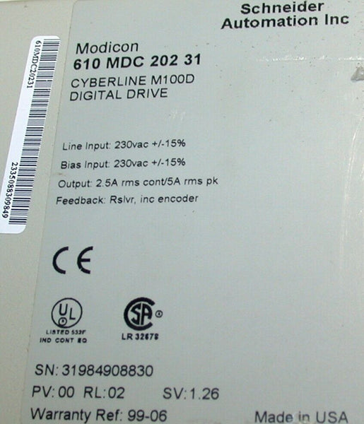 Schneider Modicon Cyberline M100D Digital Drive 610 MDC 202 31