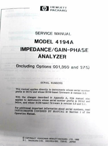 HP 4194A Impedance/Gain-Phase Analyzer Service Manual Including 001, 3