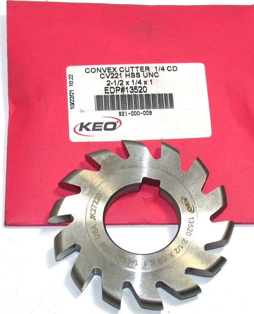 KEO 2-1/2" x 1/4" x 1" CV221 14 Tooth Convex Milling Cutter New