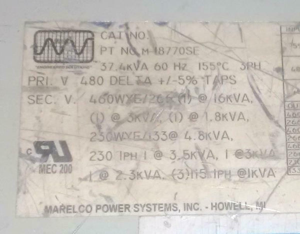 Marelco Power Systems M-18770SE 3-Phase 37.4 KVA Transformer