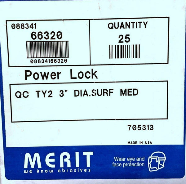 New Merit 66320 POWER-LOCK 3" Type 2 Turn-On Sanding Disc (Box of 25)