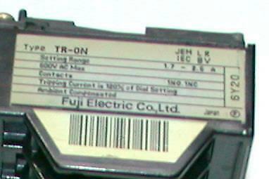Fuji Electric TR-0N Motor Overload Relay 1.7-2.6 Amp 1 N.O 1 N.C. Cont