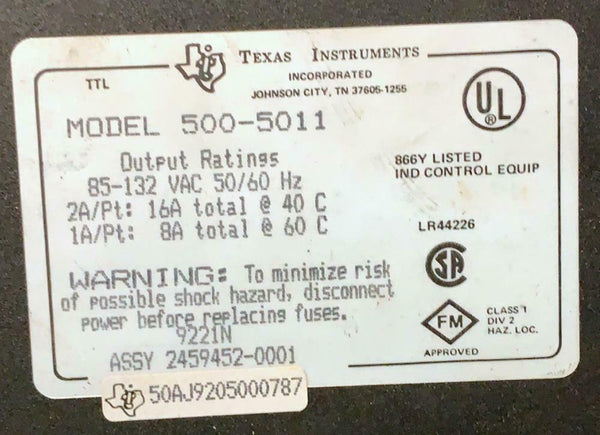 Texas Instruments 500-5011 PLC Output Module 85-132 VAC