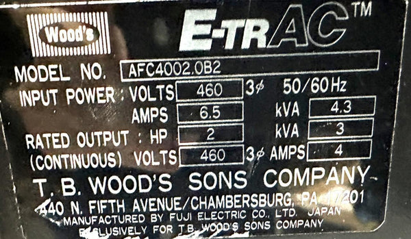 TB Woods AFC4002-0B2 E-Trac AC Inverter Drive 2 HP 460V 3 Phase 50/60