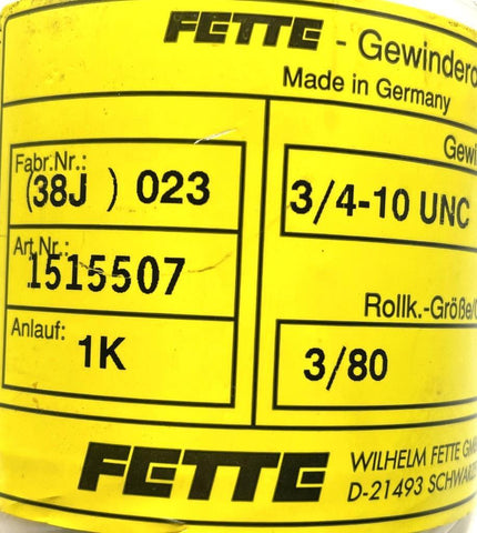 Fette 3/4-10 UNC F3 Head Axial 3 Piece Thread Rolling Die Set 1k / 151