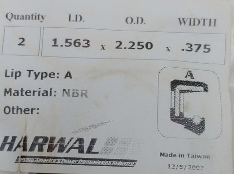 Harwal Type A-NBR Oil Seal 1.563" x 2.250" x .375"