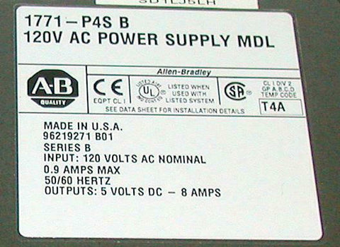 Allen Bradley 1771-P4S Series B PLC Power Supply Module 120 VAC