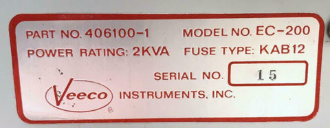 Veeco Instruments EC-200 Evapatrol Controller 406100-1 2KVA | Surplus Select