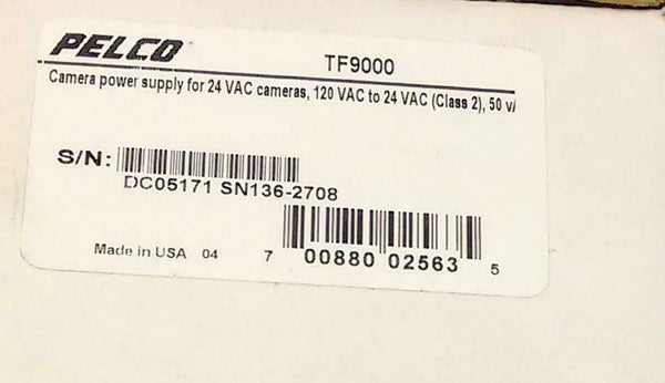 New Pelco TF9000 Camera Power Supply 24 VAC Class 2