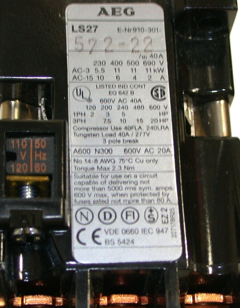 Up to 2 New AEG 600V 40A Contactors LS27 22E